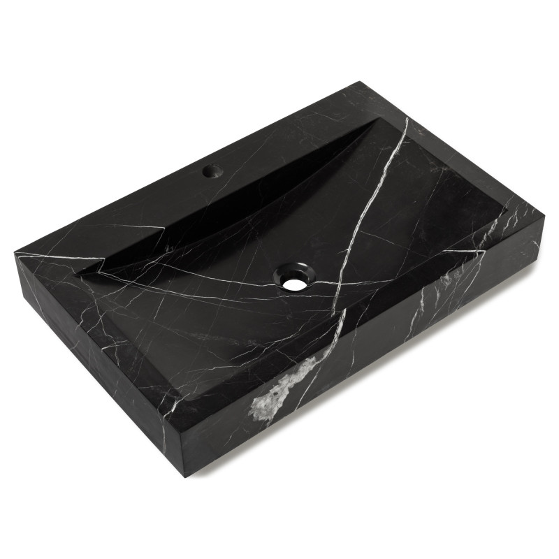 Vasque à poser rectangle Marbre Noir 70x45x10 perçage robinetterie