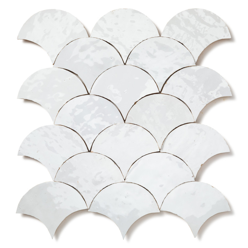 Zellige Marocain Blanc Neige Ecaille grand 10x12 cm | RO'MA Nature