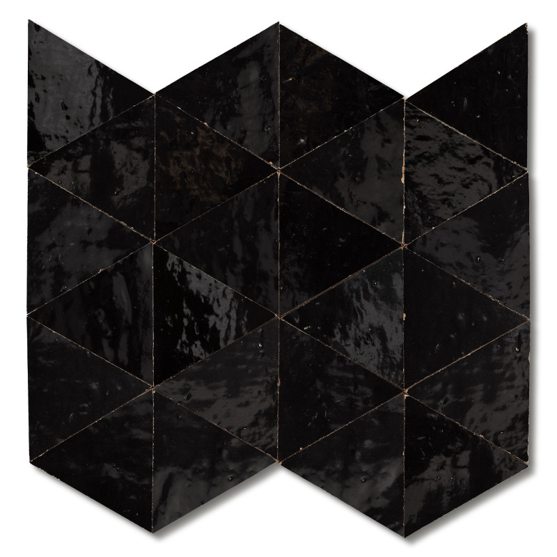Zellige Marocain Noir Intense Triangle grand 10 cm | RO'MA Nature