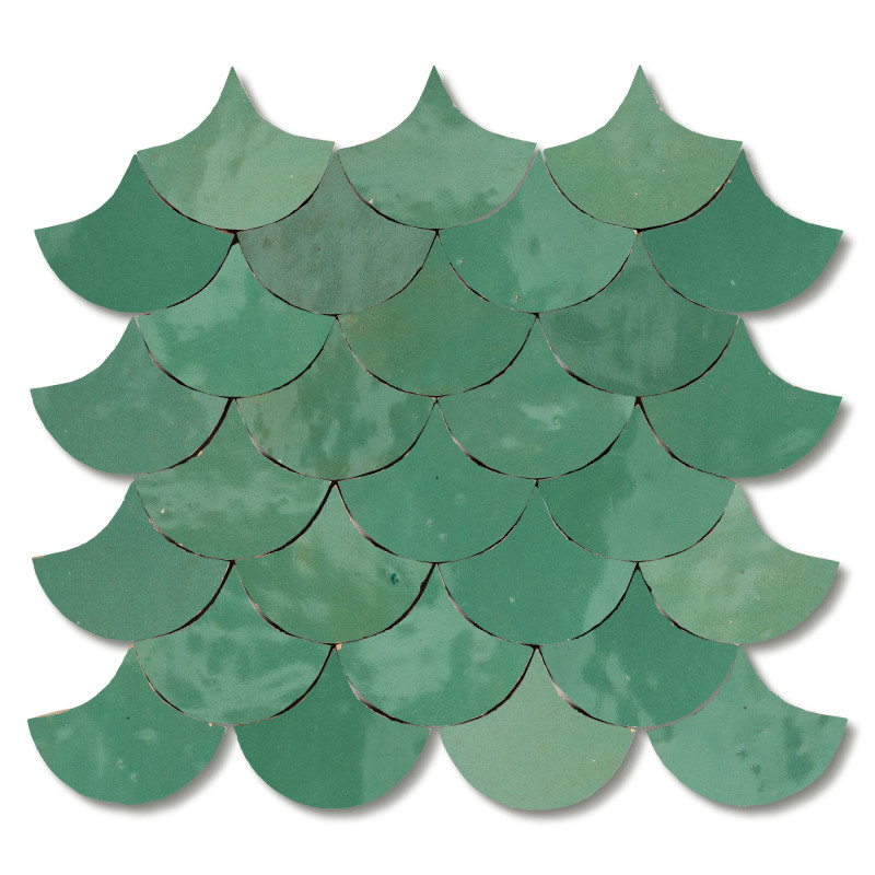 Zellige Marocain Vert d'eau Ecaille petit 7,8x9,8 cm | RO'MA Nature