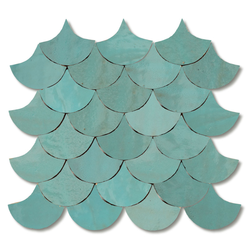 Zellige Marocain Bleu Maldives Ecaille petit 7,8x9,8 cm | RO'MA Nature