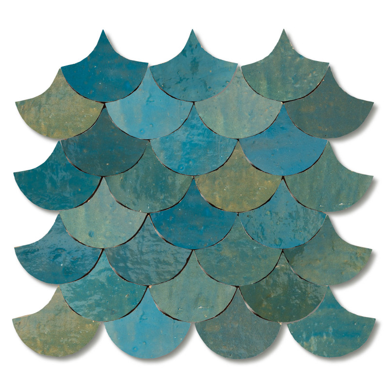 Zellige Marocain Bleu Lazuli Ecaille petit 7,8x9,8 cm | RO'MA Nature
