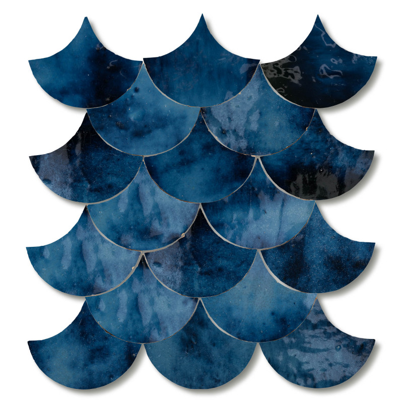 Zellige Marocain Bleu Magique Ecaille grand 10x12 cm | RO'MA Nature