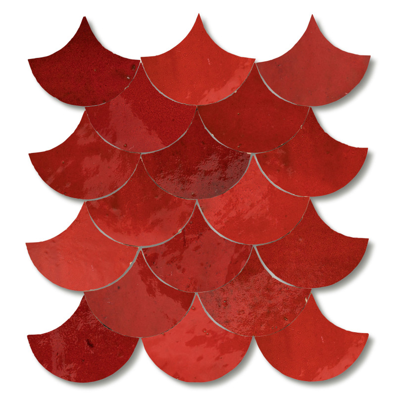 Zellige Marocain Rouge Pétillant Ecaille grand 10x12 cm | RO'MA Nature