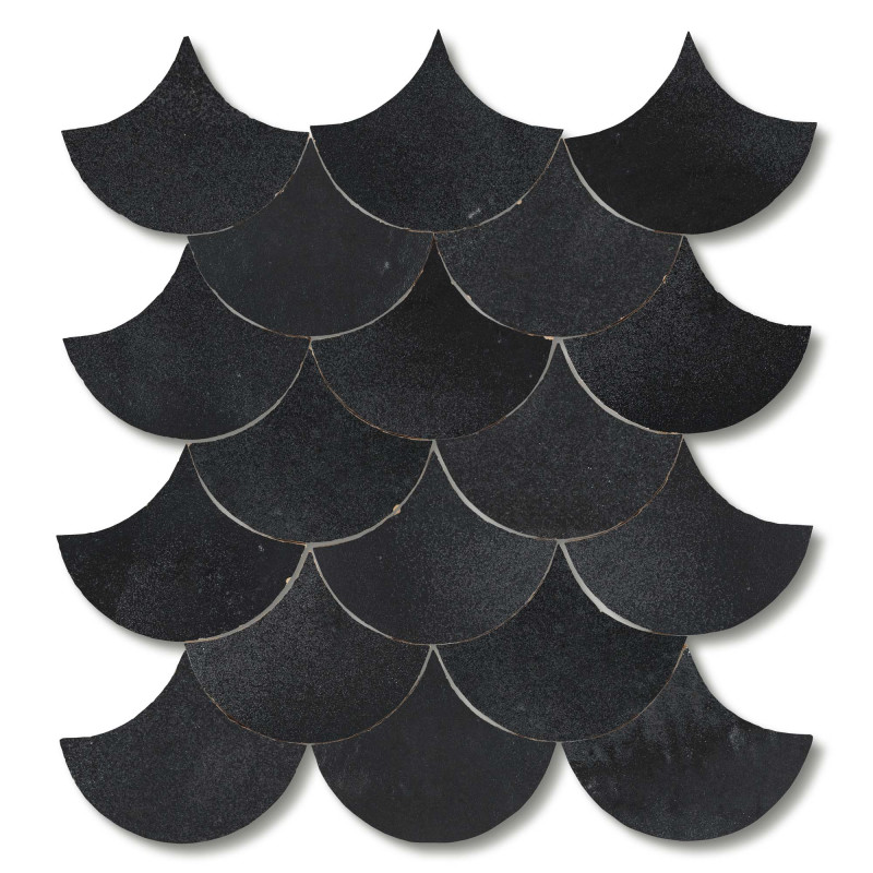 Zellige Marocain Noir Métal Ecaille grand 10x12 cm | RO'MA Nature