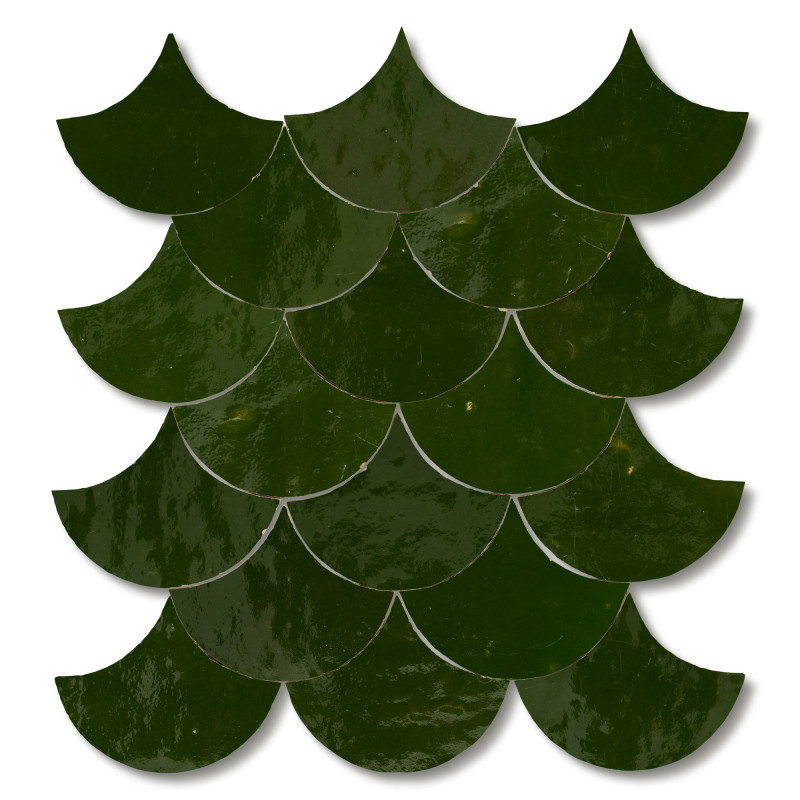 Zellige Marocain Vert Impérial Ecaille grand 10x12 cm | RO'MA Nature