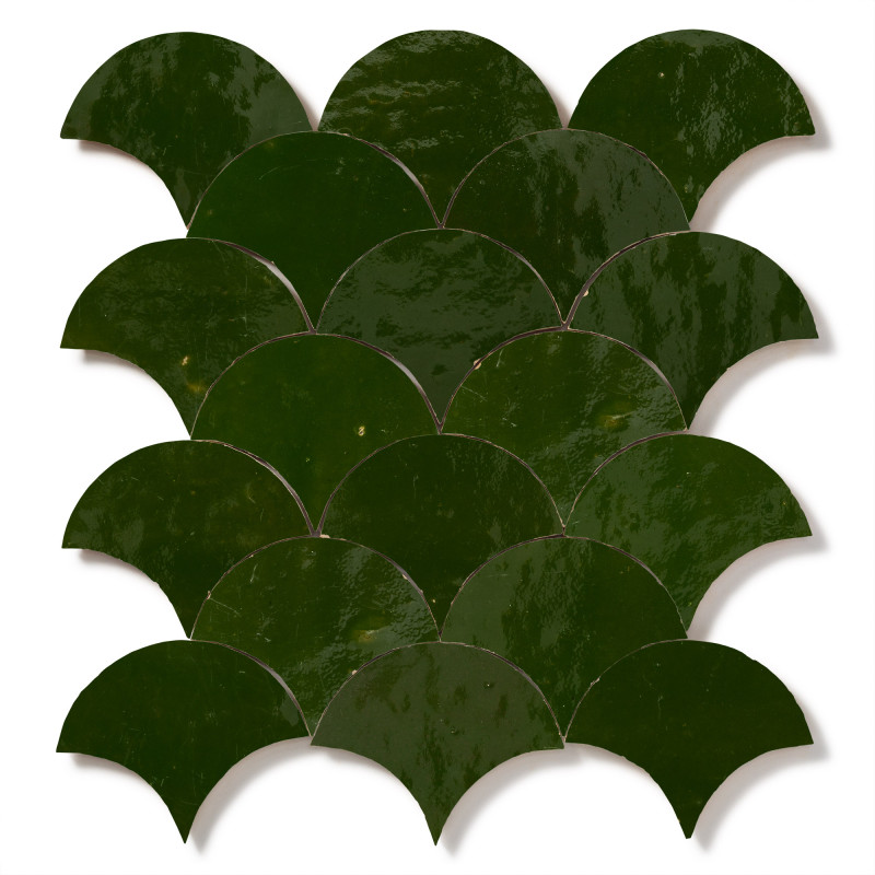 Zellige Marocain Vert Impérial Ecaille grand 10x12 cm | RO'MA Nature