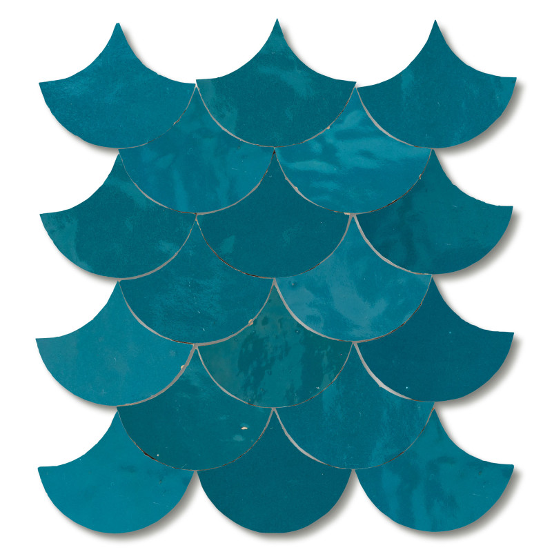 Zellige Marocain Bleu Turquoise Ecaille grand 10x12 cm | RO'MA Nature