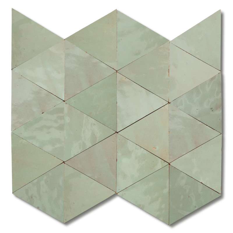 Zellige Marocain Vert Tilleul Triangle grand 10 cm | RO'MA Nature