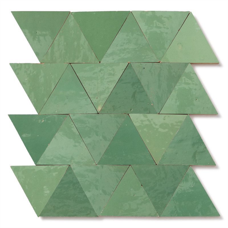 Zellige Marocain Vert Amande Triangle grand 10 cm | RO'MA Nature