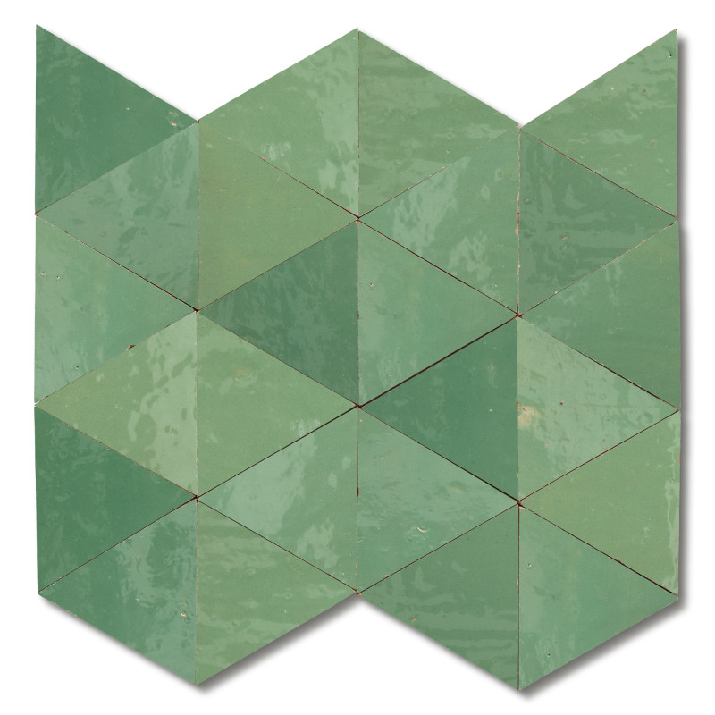 Zellige Marocain Vert Amande Triangle grand 10 cm | RO'MA Nature