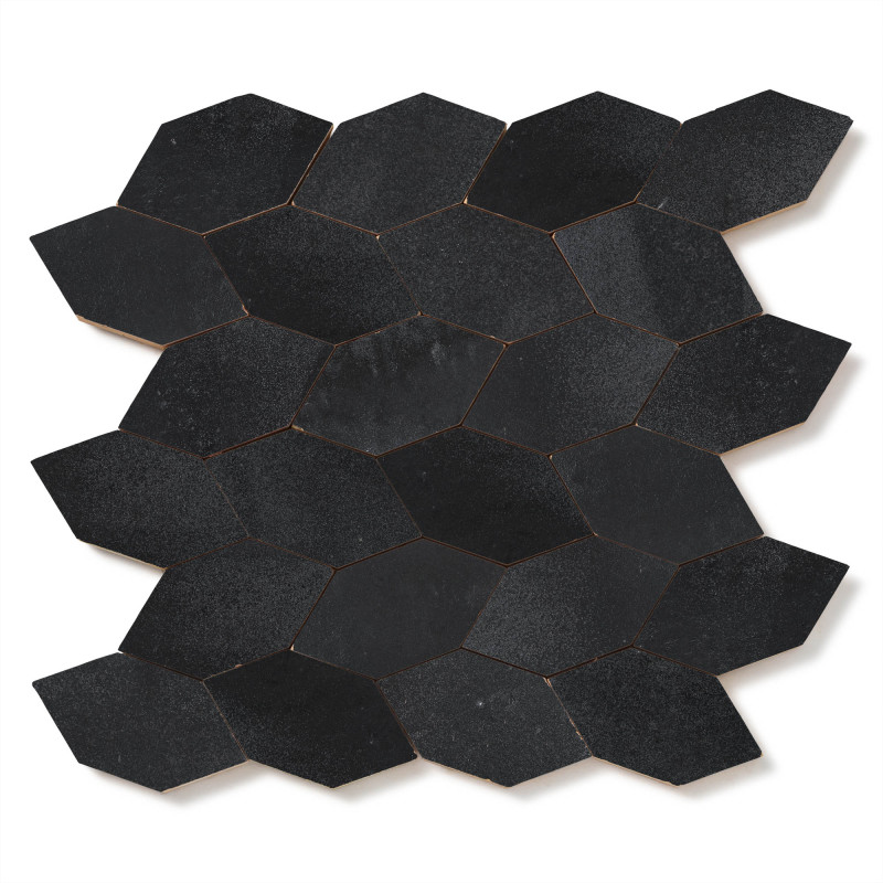 Zellige Marocain Noir Métal Navette 4,9x10 cm | RO'MA Nature